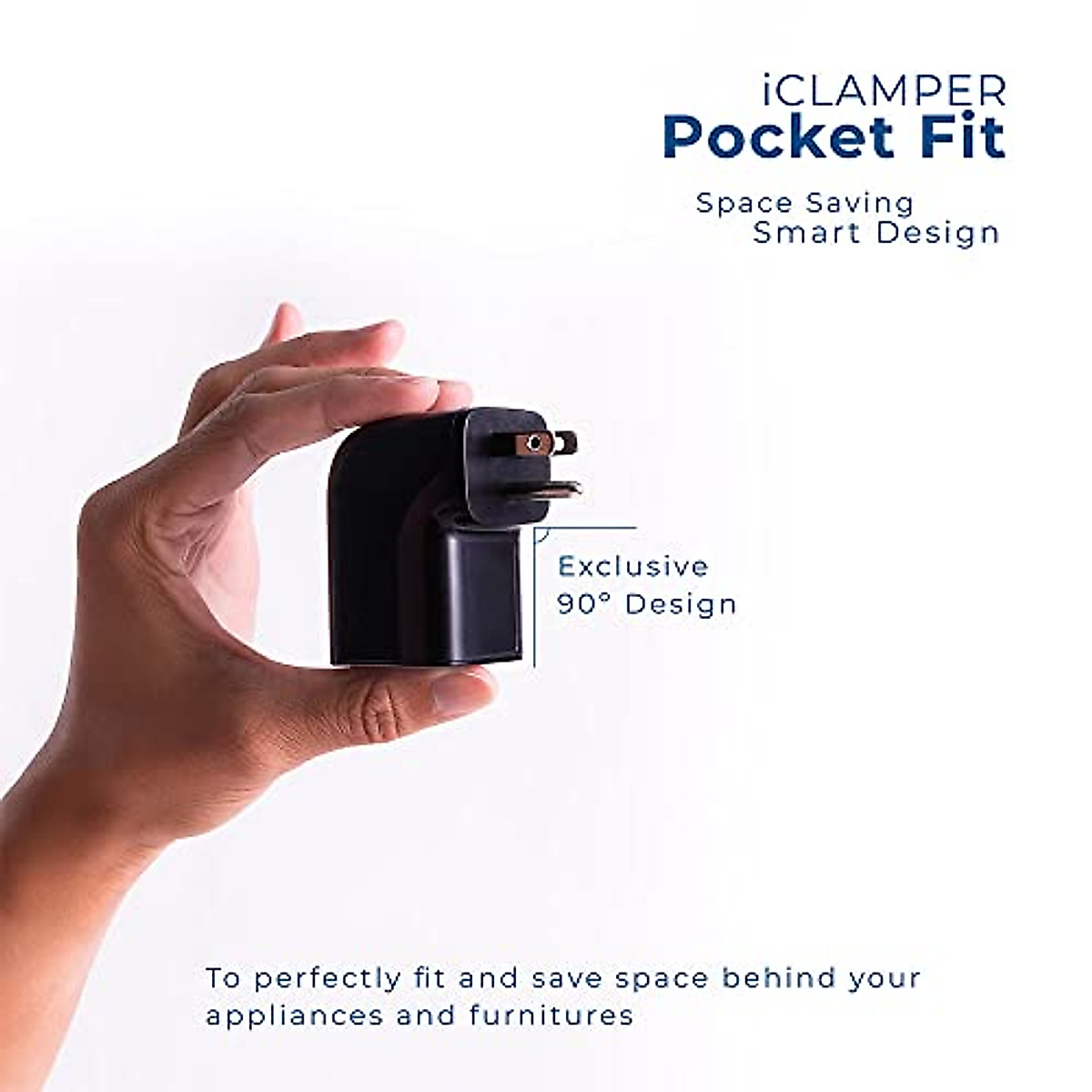 Clamper Single Outlet Surge Protector Right Angle & Space Saving, 1800 Joules, 1875W, for TV, PC, Xbox, PS5, Refrigerators and Other Appliances (Wall Surge Protector),1-Pack in Black