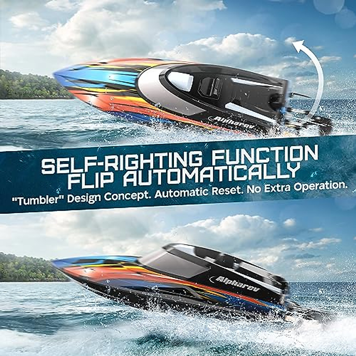 ALPHAREV RC Boat with Case R308 20+ MPH Fast Remote Control Boat for Pools and Lakes, 2.4 GHZ RC Boats for Adults and Kids with Rechargeable Battery