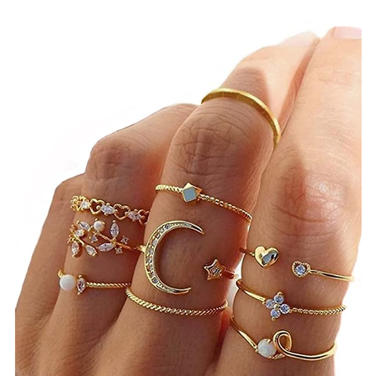 NORLSO Gold Stacking Rings for Women Fashion Style Gold Rings Set Butterfly Knuckle Rings Snake Rings Moon Star Rings Heart Stacking Rings