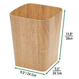 mDesign Square Trash Can Wastebasket, Garbage Container Bin - for Bathrooms, Powder Rooms, Kitchens, Home Offices - Natural/Tan Wood Print