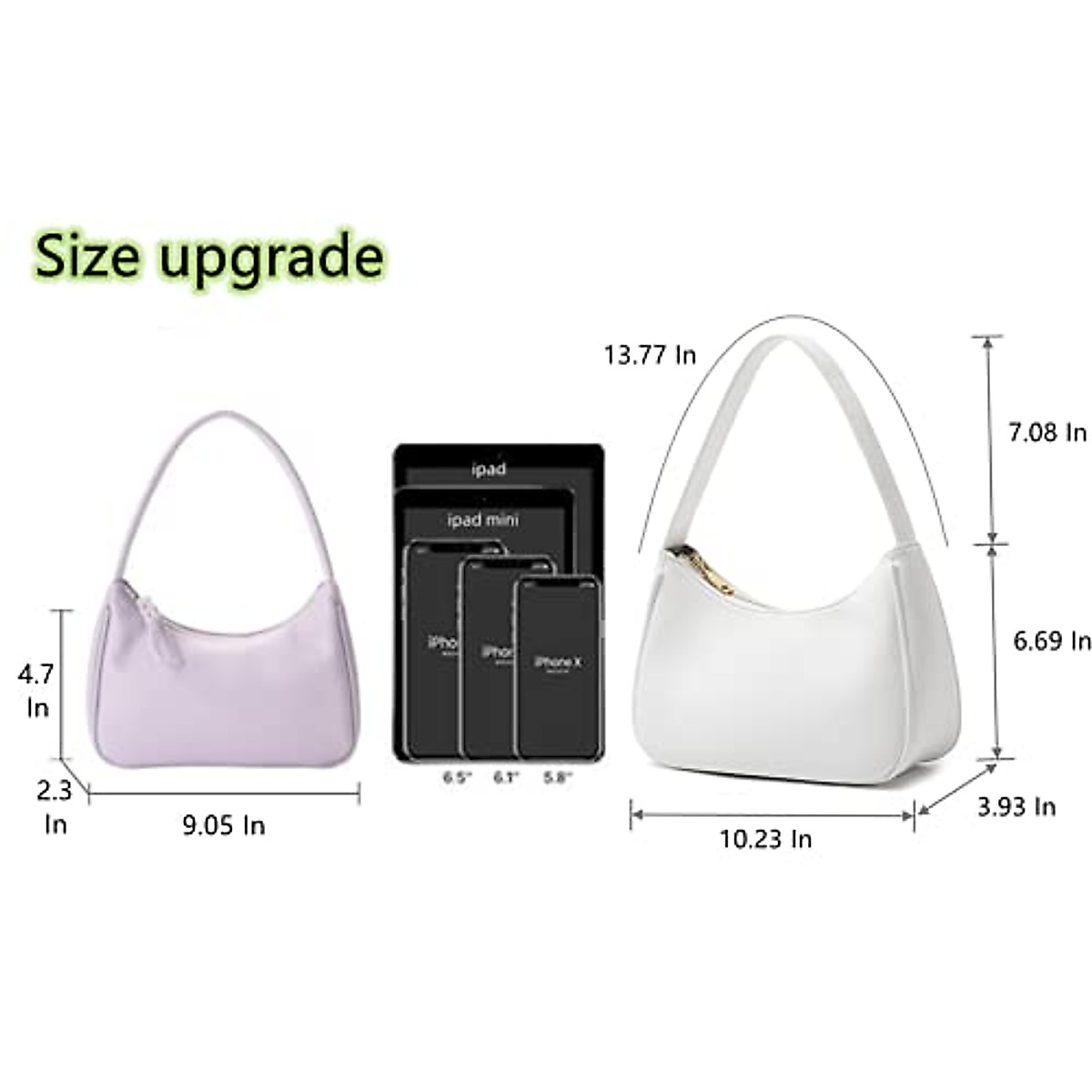 CYHTWSDJ Shoulder Bags for Women, Cute Hobo Tote Handbag Mini Clutch Purse with Zipper Closure (White, L)
