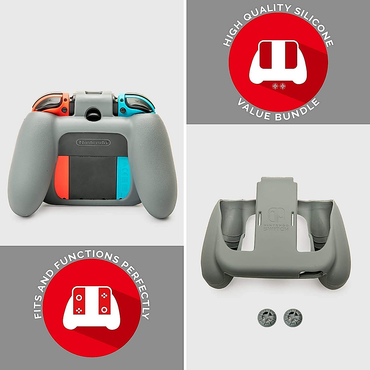 Officially Licensed Nintendo Switch Joy-Con Action Pack Grip and Thumb Buttons – Neon Blue Textured Silicone