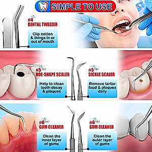 Dental Tools, Teeth Cleaning Tools, Professional Dental Hygiene Kit, Plaque Remover for Teeth, Stainless Steel Tooth Scraper Plaque Tartar Cleaner, Dental Scaler - with Case