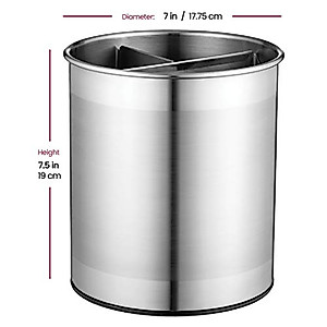Extra-Large Stainless Steel Kitchen Utensil Holder - 360° Rotating Utensil Caddy - Weighted Base for Stability - Utensil Crock With Removable Divider for Easy Cleaning - Countertop Utensil Organizer.
