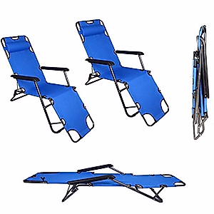 Tenozek Folding Beach Lounge Chair, Portable Outdoor Zero Gravity Chair Camping Reclining Chairs Patio Pool Beach Chaise Lawn Recliner (2 Pieces, Blue)