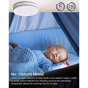 Ecoey Smoke Detector Alarm, 10 Year Fire Alarms Smoke Detectors with Self-Test and Ambient Light Detection, Ultra-Thin Fire Alarm with Big Test Button and Night Mode for Home, FJ146, 1 Pack