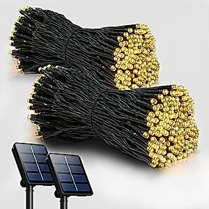 2 Pack Solar String Lights Outdoor, 200 LED Extra-Long 72FT Solar Powered Lights with 8 Lighting Modes, Waterproof Outdoor Lighting Decoration for Garden, Patio, Balcony, Xmas, Wedding, Party (Warm)