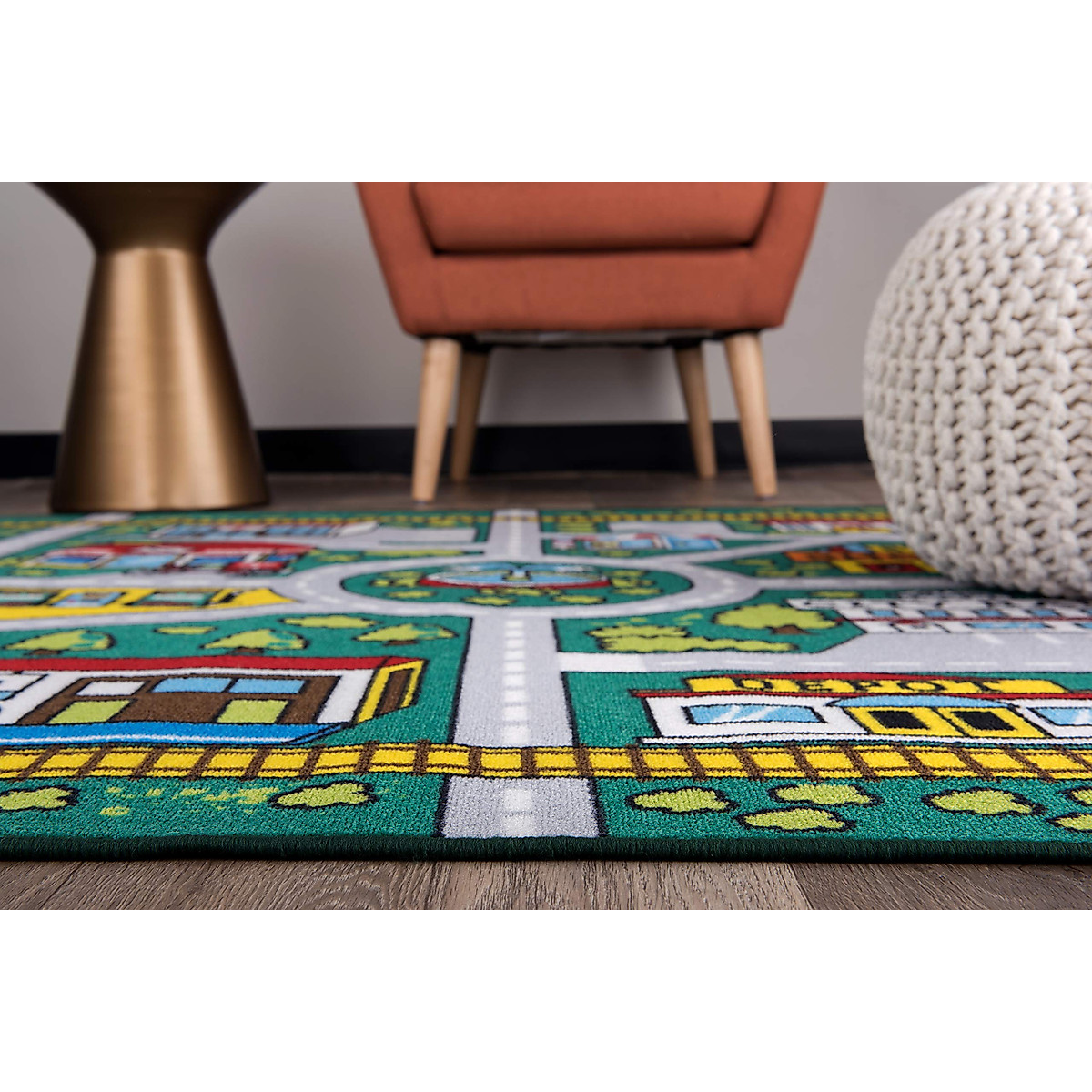 Rugshop Kids Educational Learning City Life Road Non Skid (Non Slip) Area Rug 5' x 7' Green