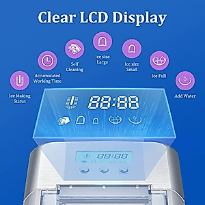 Ice Maker Countertop Machine, 9 Bullet Ice Cubes Ready in 6 Mins, 22lbs Ice Cubes in 24H, Self-Cleaning, LCD Display, 2.1L Electric Stainless Steel Ice Maker with Ice Scoop, Basket