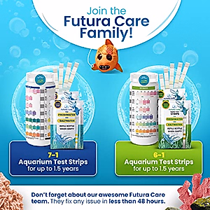 Futura Care Aquarium Test Strips - Our Accurate Aquarium Water Test Kit Monitor 6 Essential Parameters - Easy to Use Saltwater & Freshwater Test Kit with 150 Strips for 1.5 Years (6 in 1-150 Strips)