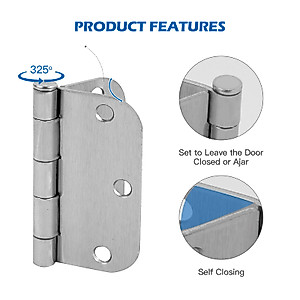 3 Pack Brushed Nickel Door Hinges,3.5 Inch Rounded 5/8" Radius Door Hinges Interior 3 1/2 Inch Door Hinges Bifold Residential Standard Bedroom Indoor Door Hinges for Doors Home