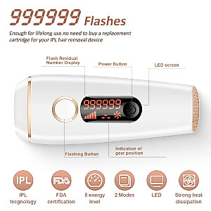 IPL Hair Removal is Permanent and Painless. Upgrade to 999999 Times for At-Home Facial Hair Remover for Women and Man, for Armpits Arms Bikini Line Legs and Facial Hair Removal(White)