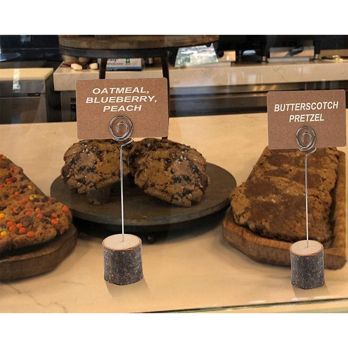 Wood Place Card Holders with Swirl Wire Table Number Stands and Photo Holders for Name Signs Card Holders for Weddings and Parties