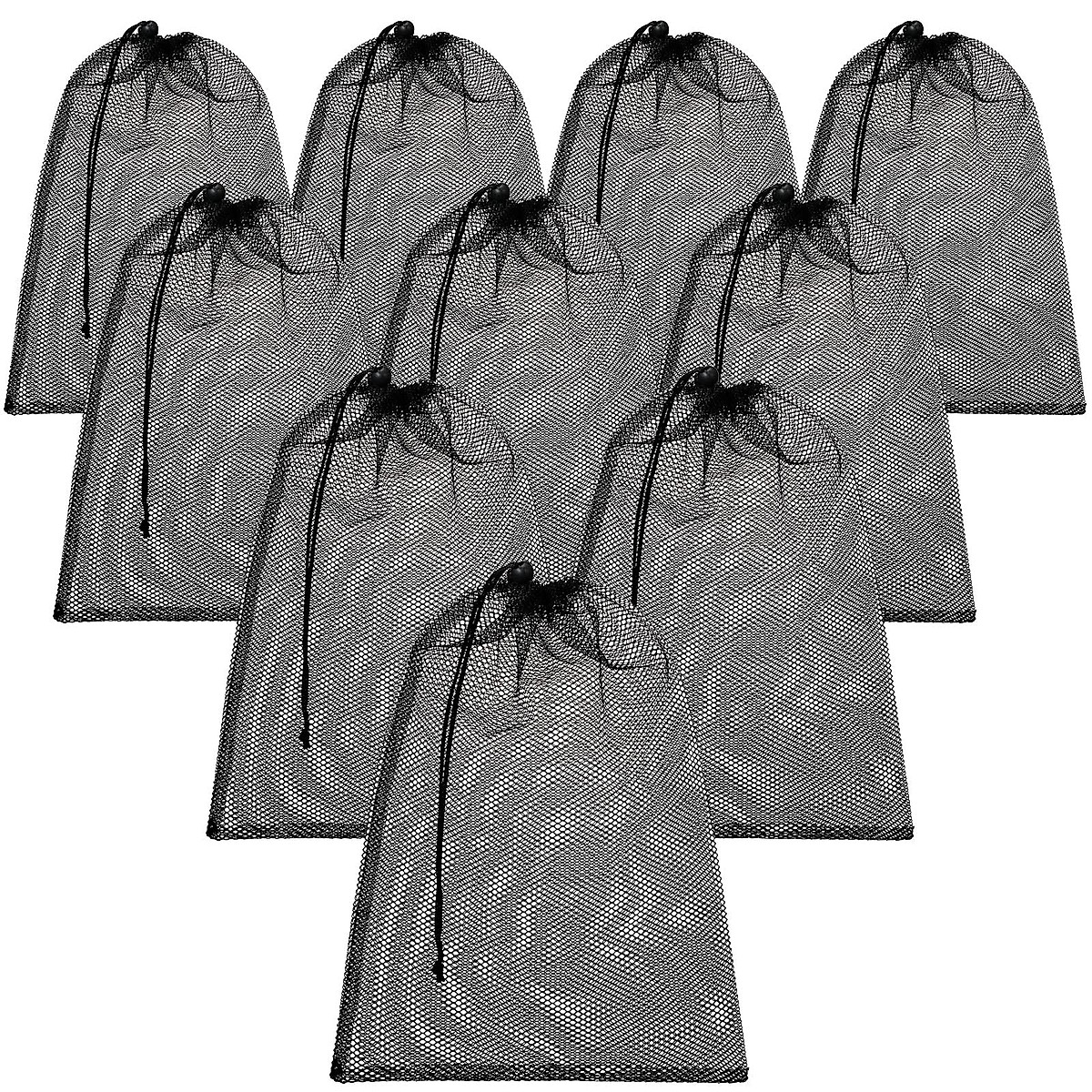 TecUnite 10 Pcs Mesh Bags Drawstring Laundry Bags Large Nylon Mesh Bags Gift Bag Dishwasher Bag with Sliding Drawstring for Kitchen Jewelry Gifts Wedding Favor Home(12 x 16 Inch,Black)