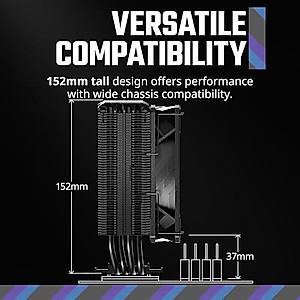 Cooler Master Hyper 212 Pro aRGB CPU Air Cooler, SickleFlow Edge 120 PWM Fan, Composite 4 Copper Heat Pipes, 152mm Tall, Sleek Top Cover, AMD Ryzen AM5|AM4, Intel LGA 1851|1700 Brackets