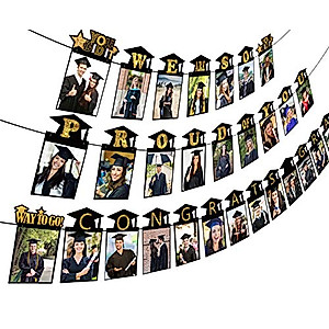 3PCS Graduation Decorations Class of 2023 Photo Banner Party Supplies - Congrats Grad We are So Proud of You Garland Decor(Black)