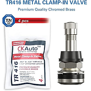CKAuto 4 Pieces TR416 Metal Valve Stems Outer Mount Fits .453" & .625" Rim Holes Long 1 1/2", Silver