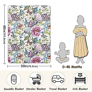 Coikll Floral Bird Butterfly Baby Blanket Cotton Cozy Throw Blanket Warm Nursery Swaddle Receiving Toddler Blankets 30" x 40