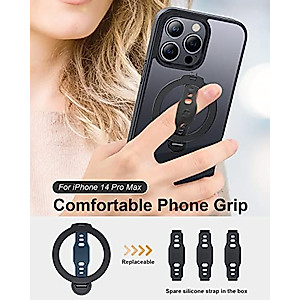 EWA Designed for iPhone 14 Pro Max Case (6.7 Inch) Compatible with MagSafe, MagOne Case with Stand, Ring Holder Strap Grip, Shockproof Protection (Matt Black)