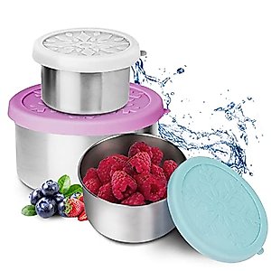 Stainless Steel Snack Containers, Fruit Containers For Lunch , Lunch Containers with Lid , Stainless Steel Containers With Lids , 3.4oz, 7oz, 13.5oz Set of 3 , Condiment Containers With Lids