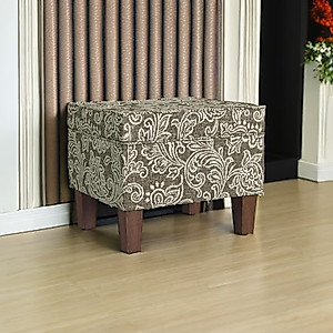 HomePop Home Decor |K7646-A880| Upholstered Modern Rectangular Storage Ottoman | Hinged Lid Ottoman with Storage for Living Room & Bedroom, Brown Jacobean Print