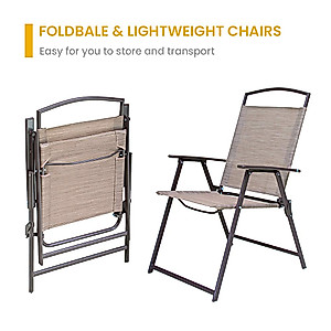 Crestlive Products 5 Piece Patio Dining Set with 4 Folding Chairs and Table Outdoor Dining Furniture with Square Glass Tabletop, Umbrella Hole for Bistro, Garden, Backyard, Deck (Beige)