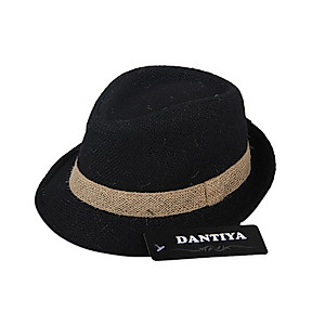 DANTIYA Little Boys' Kids Linen Straw Band Fedoras Hat Caps Black