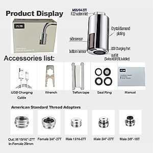 ZCJB Touchless Faucet Adapter for Kitchen Bathroom American Standards Thread First-Class Water Efficiency IPX6 Waterproof