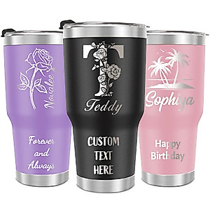Personalized Tumbler with Names Text - Custom Stainless Steel Insulated Tumblers Personalized 30 Oz Coffee Tumbler with Engraving Name - Personalized Christmas Birthday Gifts for Women Men, 25 Designs