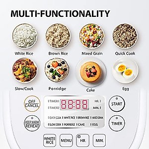 Toshiba Mini Rice Cooker, 3 Cups Uncooked Small Rice Cooker, Steamer & Warmer, With Fuzzy Logic And One-Touch Cooking, 24 Hour Delay Timer And Auto Keep Warm Feature, White