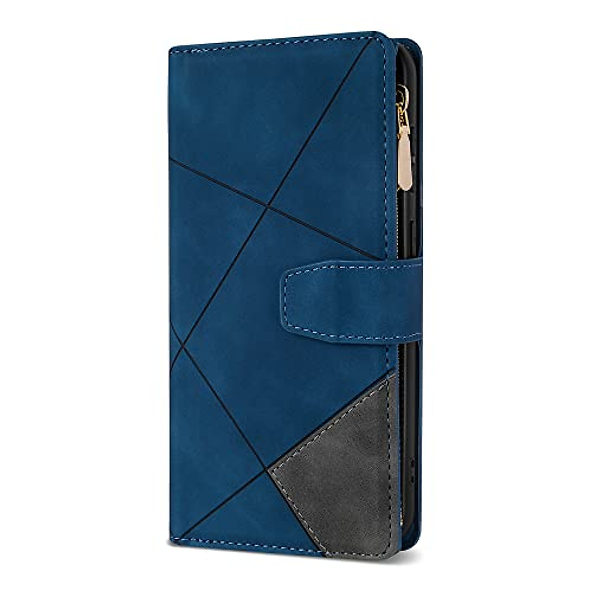 Neiye Compatible with Samsung Galaxy S23 Ultra Wallet Case with RFID Blocking Zipper Card Slots Stand Protective Flip Splicing PU Leather Phone Cover for S23 Ultra Case Wallet(6.8 inch-Blue)