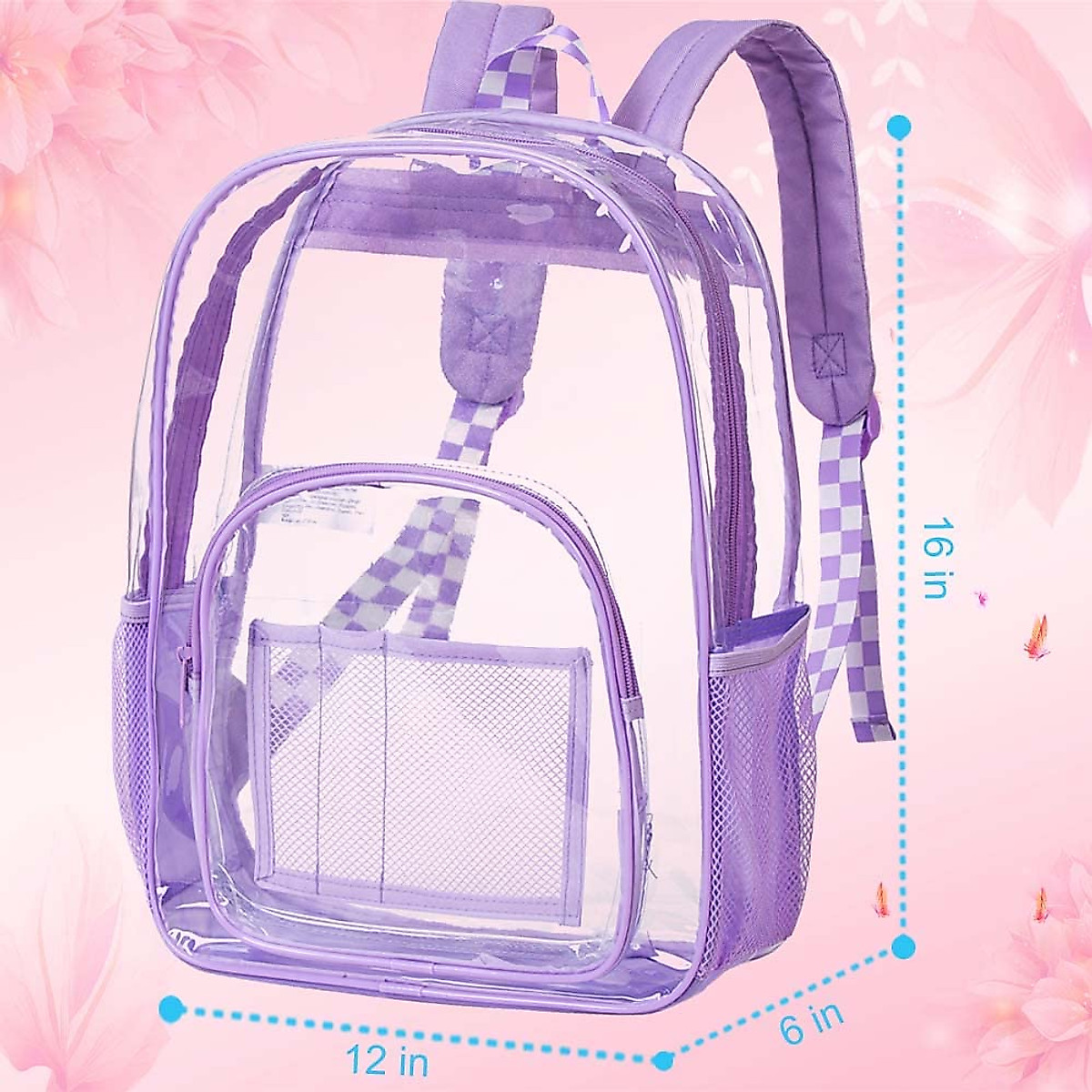 Clear Backpack for Women and Men, Heavy Duty PVC Backpacks, See Through Transparent Bookbag - Purple