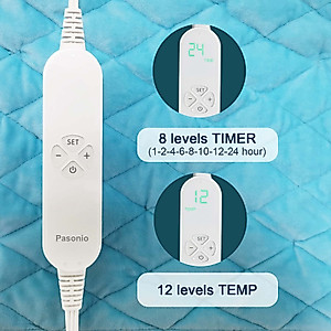 Pasonio Full Weighted Electric Heating Pad for Back Pain & Cramps Relief, 2.3lb Large Size for Neck and Shoulders, Moist & Dry Heat Therapy with Auto Shut Off,12x24, Washable-PB02(Blue)