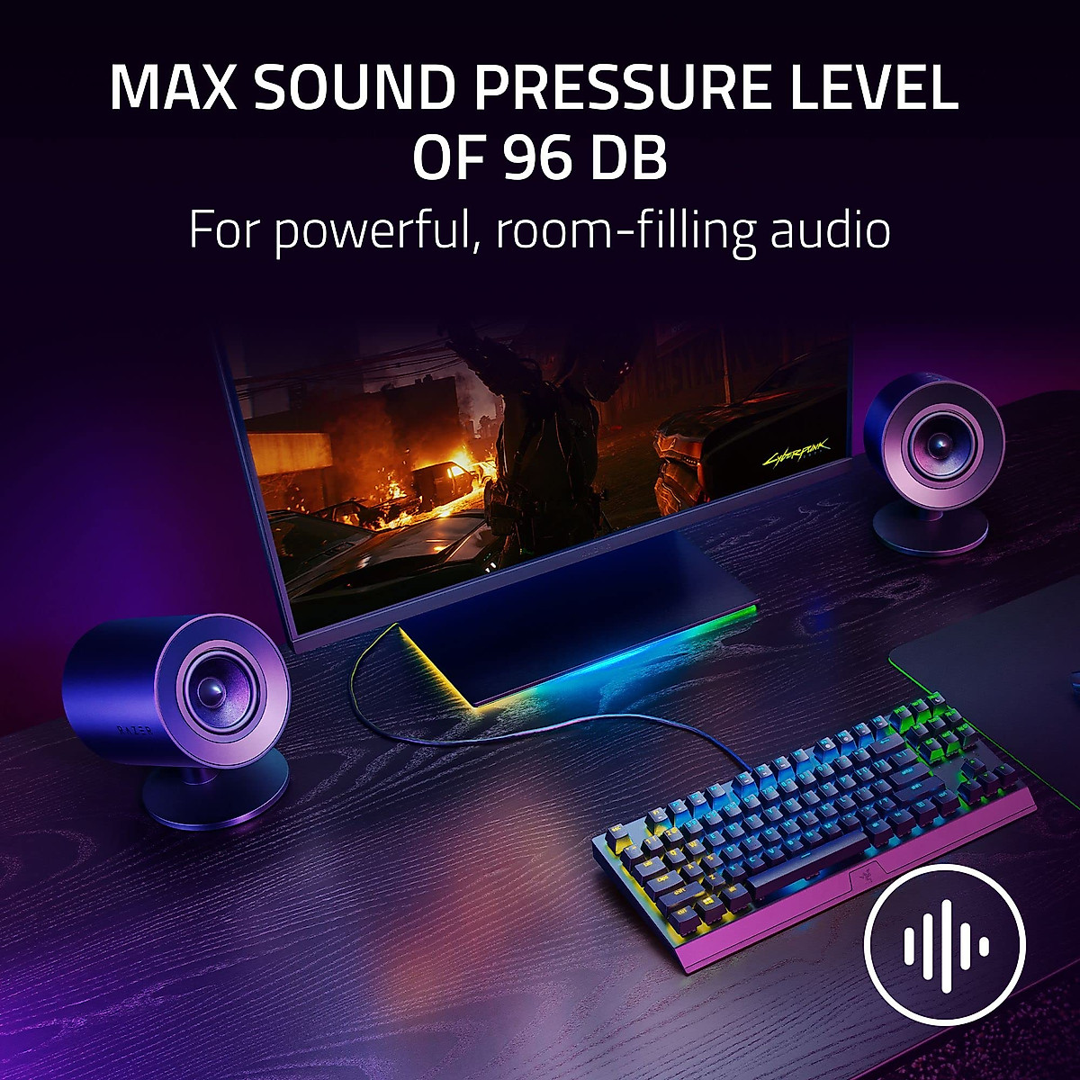 Razer Nommo V2 X - Full-Range 2.0 PC Gaming Speakers: THX Spatial Audio - Rear-Facing Bass Ports - Two 3” Full-Range Drivers - Max Sound Pressure Level 96dB - Wireless Control Pod (Renewed)