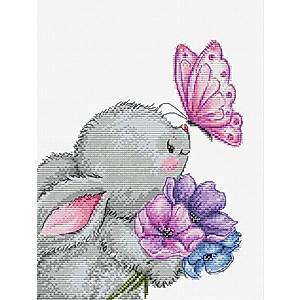 Luca-S Cross Stitch Kit - Rabbit and Butterfly, Counted Cross Stitch Kit, Embroidery Needlecraft Kit