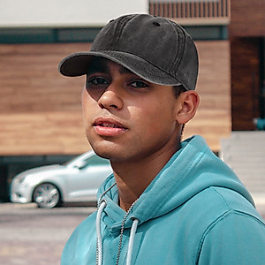 Umeepar 3 Pack Baseball Cap Vintage Distressed Low Profile Unstructured Plain Cotton Dad Hat Adjustable for Women Men (Black, Dark Blue, Light Grey)