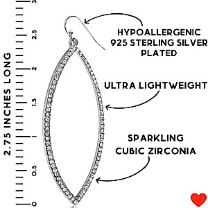 Rhinestone Earrings for Women - 925 Sterling Silver Plated Dangly Earrings for Women, Silver Drop Earrings, Sparkly Simulated Diamond Earrings Dangling, Silver CZ Dangle Hoop Teardrop Earrings