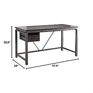 Studio Space 58" Modern Wood, Simple Style Study Laptop Computer Desk Home Office Workstation with Motion Storage Drawer and Metal Frame, Brown