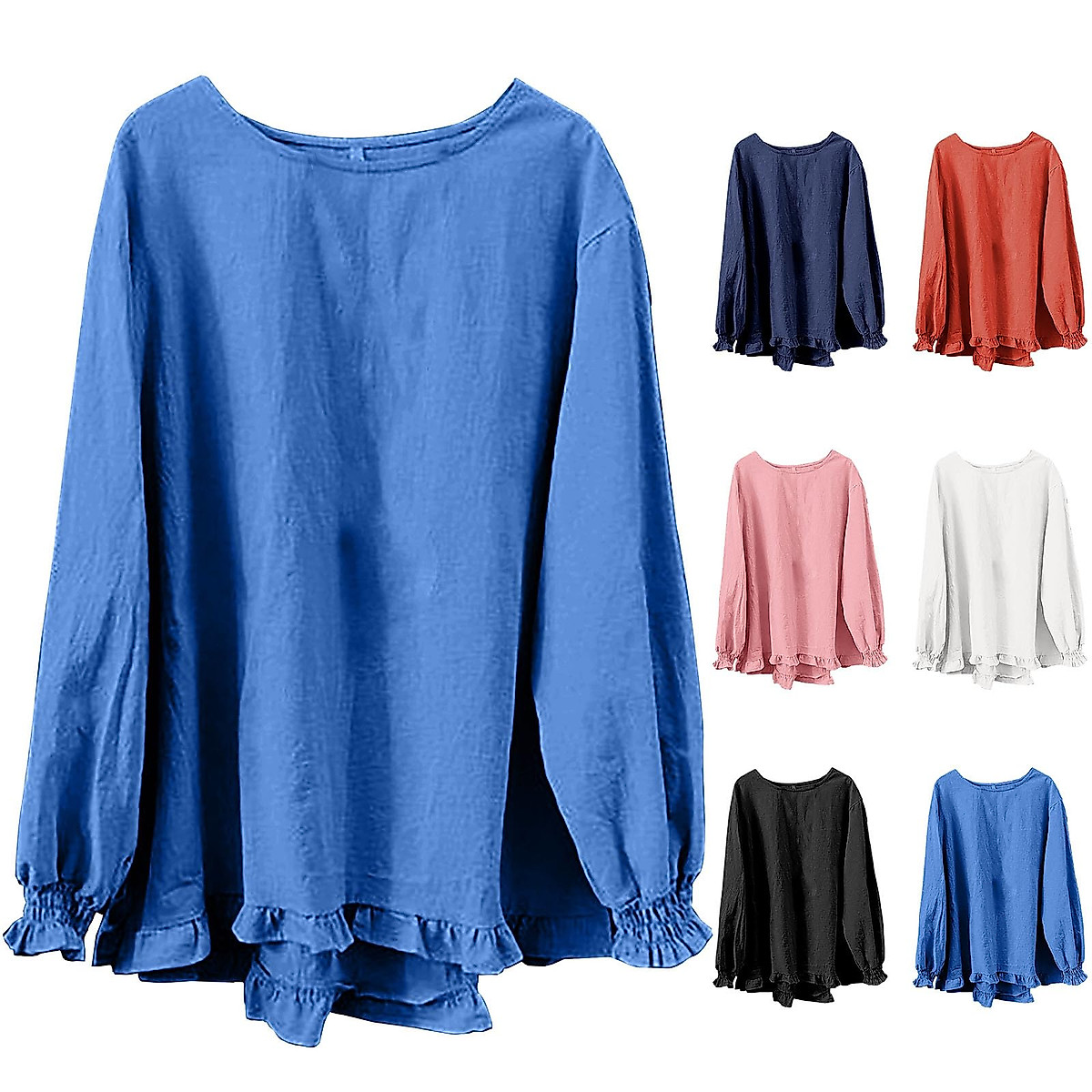 Target Online shoppingcute Country Concert Outfits Women's Cute Preppy Tops Long Sleeve Crewneck Cotton Linen Tops Solid Color Plain Top Fall Fashion Shirts Blouse Blue 2XL