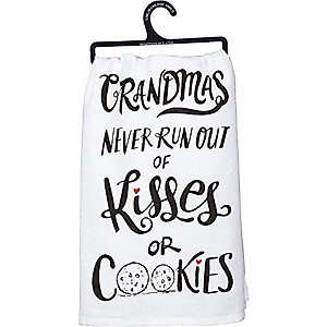 Primitives by Kathy 33208 LOL Made You Smile Dish Towel, 28" x 28", Never Run Out of Kisses or Cookies