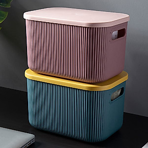 PRETYZOOM Plastic Storage Baskets With Lid, 1pc Plastic Storage Box, Stackable Baskets, Toy Clothes Storage Organizer with Handle for Shelf Cabinet (6.5*18.7*16.2cm)