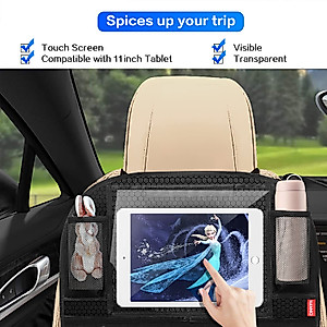 BANNIO Car Backseat Organizer,(2 Pack) Car Back Seat Storage Organizer, Kick Mat Seat Protector with 11" Tablet Holder for Kids Toddlers,8 Storage Pockets,Travel Accessories,Black