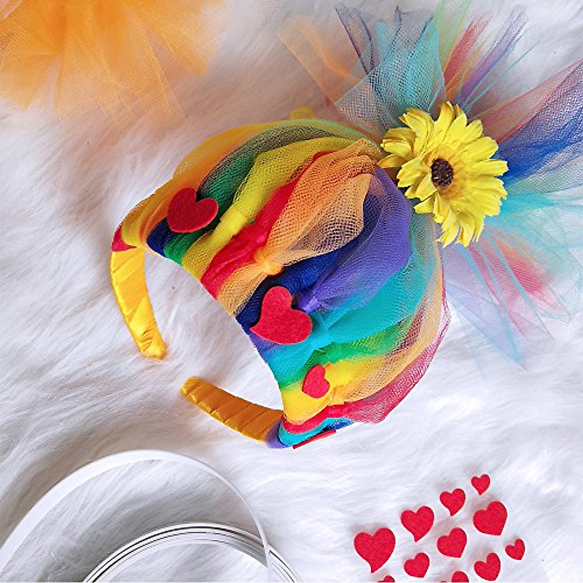 Supla 8 Colors Rainbow Tulle Rolls Tulle Netting Fabric Spool in 6" Wide 25 Yard/roll and 8 Colors Satin Roll Satin Ribbons in 2/5 Wide 25 Yard/roll and 12 Plain No Teeth Plastic Headbands 1" Craft