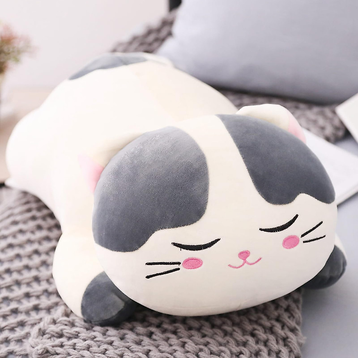 Cat Big Plush Hugging Pillow, Super Soft Kitten Kitty Stuffed Animals Toy Gifts for Kids, Girls, Bed, Christmas, Valentine 21.7" (Gray)