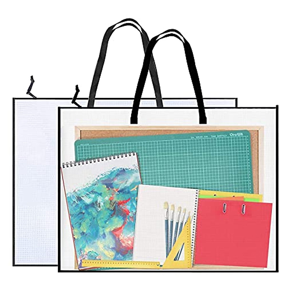 DPEI XUAN 2 Pieces Art Portfolio Bag Poster Storage Bag, with Zipper and Handle Posters Organizer Transparent White Bag for Large Posters, Poster Board, Painting, Bulletin Boards (19 x 25 inch)