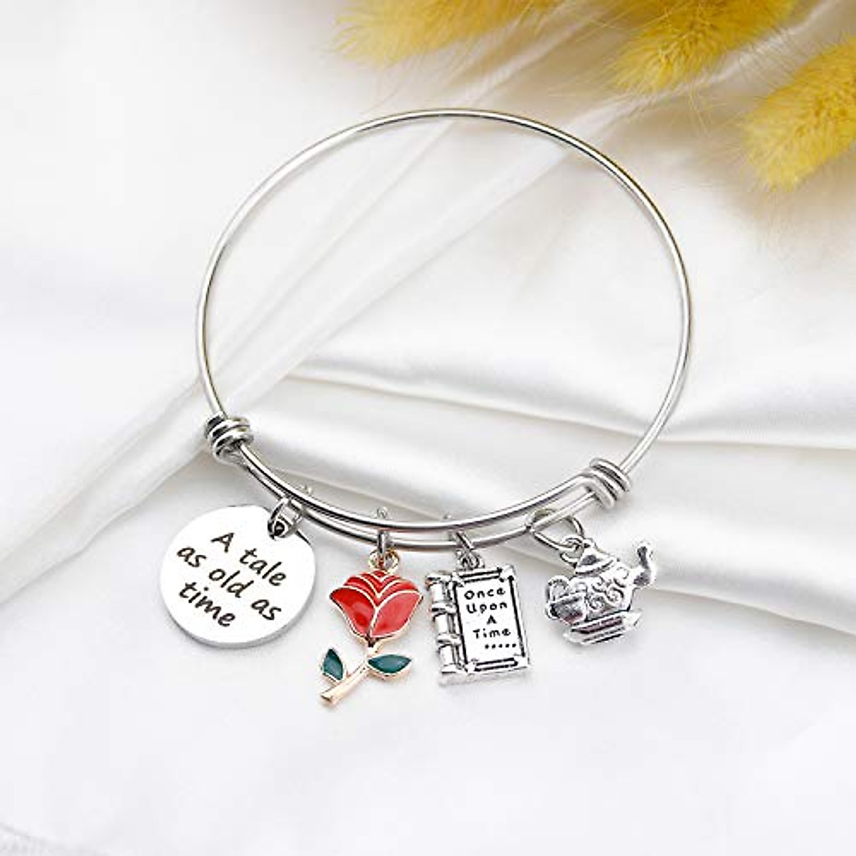 Scwasen A Tale As Old As Time Beauty And The Beast Bracelet Belle Rose Inspired Bangle Jewelry Princess Bracelet Belle Rose Flower Jewelry (bracelet)