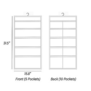 Dual Sided Wall Closet Hanging Organizer Storage with 5+10/12+18 Mesh Pockets for Underwear Bra Underpants Socks with Metal Hook Wardrobe Storage Bags Oxford Cloth Space Saver (Grey 5+10 2 Pack)