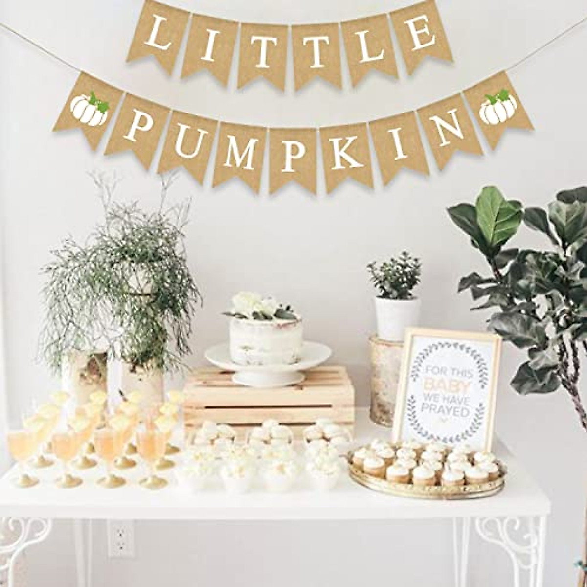 Gankbite Little Pumpkin Burlap Banner Baby Shower Garland White Pumpkin Decoration Rustic Bunting Sign