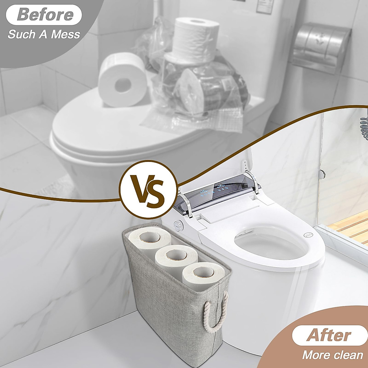 RvioMuqo Large Toilet Paper Storage Basket - Free Standing Holder for Mega Rolls, Bathroom Accessories Organizer, Grey, 1 Pack