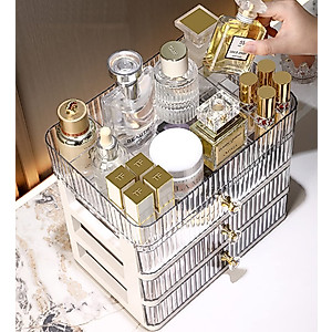 MIUOPUR Makeup Organizer with 3 Large Drawers, Countertop Organizer for Cosmetics, Ideal for Bathroom and Bedroom Vanity Countertops, Desk Storage Holder for Lipstick, Brushes and Nail Polish